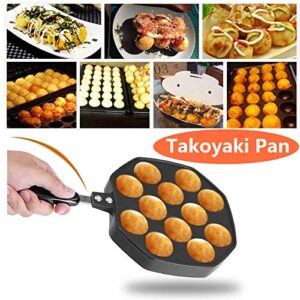 Takoyaki Grill Pan, 12 Holes Aluminum Non-Stick Grill Pan Plate Cooking Baking Mold Tray for Takoyaki and Round Pancakes Making