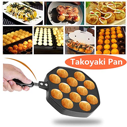 Takoyaki Grill Pan, 12 Holes Aluminum Non-Stick Grill Pan Plate Cooking Baking Mold Tray for Takoyaki and Round Pancakes Making