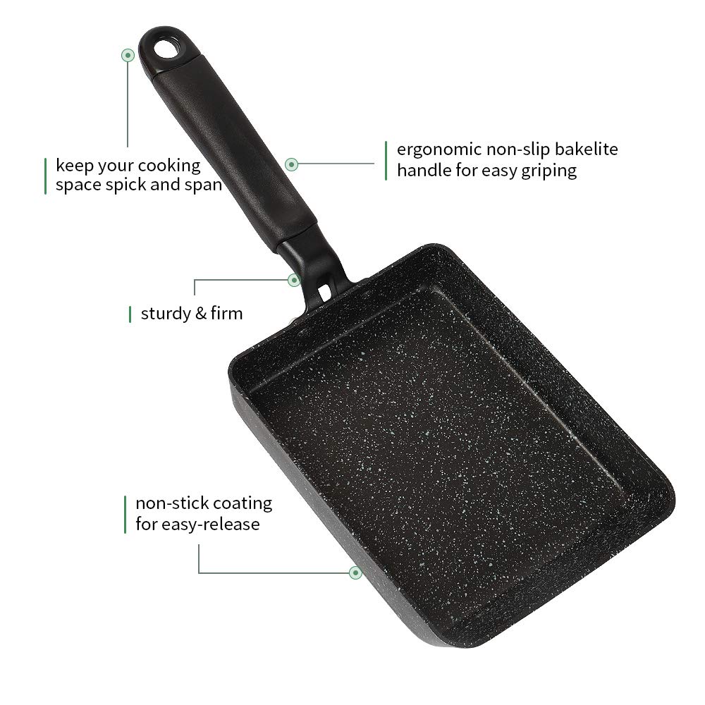 MyLifeUNIT Tamagoyaki Pan, Japanese Omelette Pan Nonstick with Silicone Spatula, Square Egg Pan 7 x 5 inches, Black