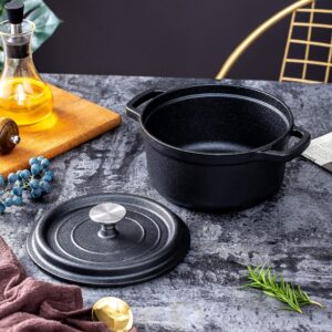 Bruntmor 2.3 Quart Pre-seasoned Cast Iron Dutch Oven With Handles, Lid And Silicone Accessories, 2.3 Qt Black Cast Iron Skillet, Pre-seasoned Shallow Cookware Braising Pan For Casserole Dish