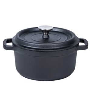 Bruntmor 2.3 Quart Pre-seasoned Cast Iron Dutch Oven With Handles, Lid And Silicone Accessories, 2.3 Qt Black Cast Iron Skillet, Pre-seasoned Shallow Cookware Braising Pan For Casserole Dish