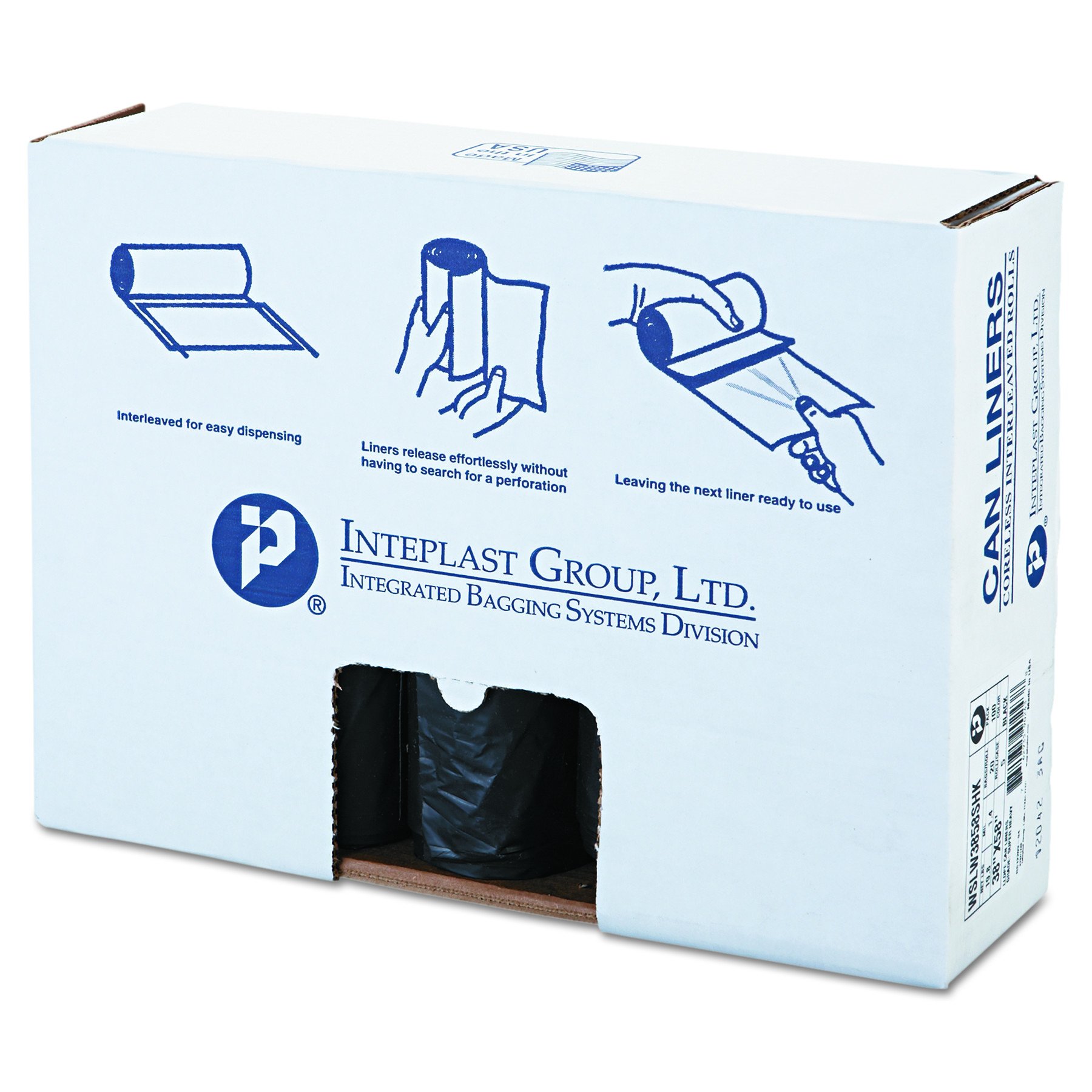 Inteplast Group SLW3858SHK Low-Density Can Liner, 38 x 58, 60gal, 1.4mil, Black, 20 per Roll (Case of 5 Rolls)