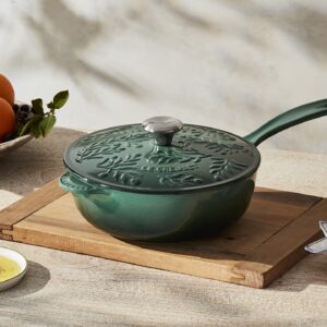 Le Creuset Olive Branch Collection Enameled Cast Iron Saucier, 2.25 qt., Artichaut with Embossed Lid