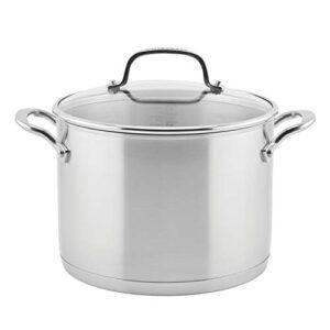 kitchenaid 3-ply base brushed stainless steel stock pot/stockpot with lid, 8 quart