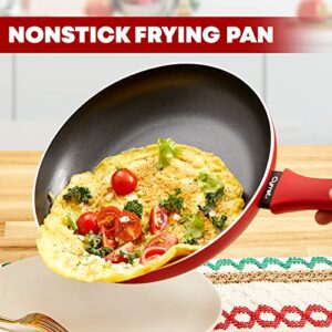 Cyrret 10 Inch Frying Pan Nonstick, Non Stick Skillets Egg Pan Omelette Pan with Healthy Coating, Red Cookware for Christmas Gift