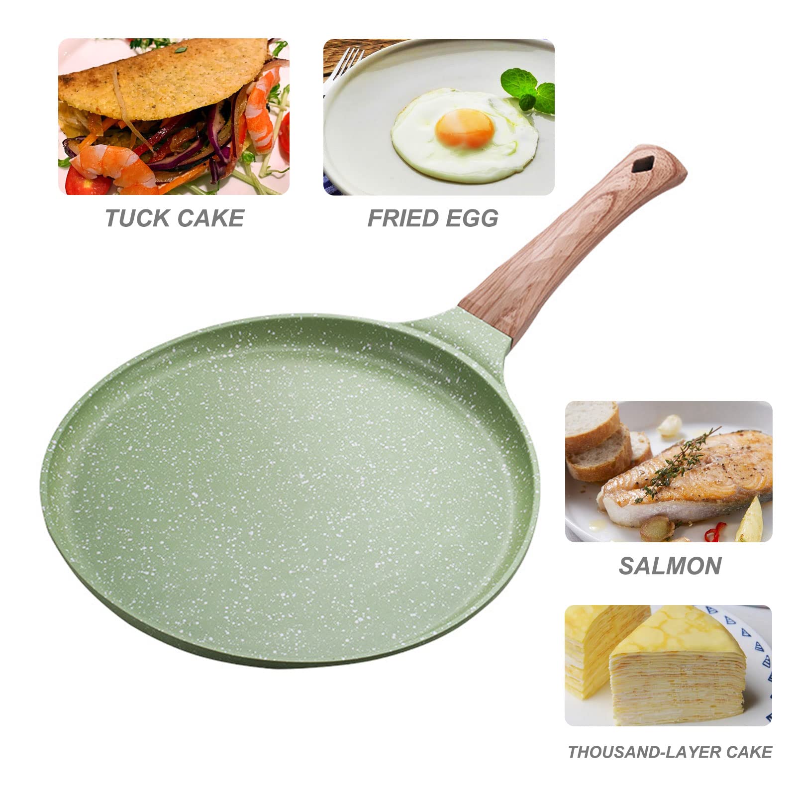 11 Inch Frying Pan Non-Stick Steak Pancake Cooking Breakfast Maker Crepe Pan Pancake Pan Household Wooden Handle Egg Griddle Pan