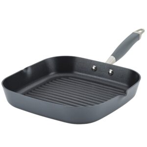 anolon advanced home hard anodized nonstick deep square grill/griddle pan with pour spouts, 11 inch - moonstone