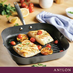 Anolon Advanced Home Hard Anodized Nonstick Deep Square Grill/Griddle Pan with Pour Spouts, 11 Inch - Moonstone