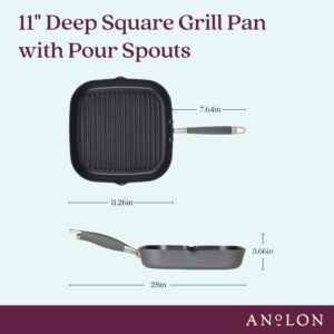 Anolon Advanced Home Hard Anodized Nonstick Deep Square Grill/Griddle Pan with Pour Spouts, 11 Inch - Moonstone