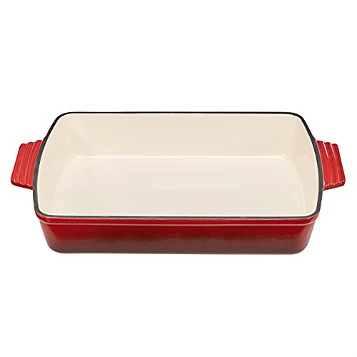 AmazonCommercial Enameled Cast Iron 13-Inch Roasting/Lasagna Pan, Red