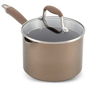 Anolon Advanced Bronze Hard-Anodized Nonstick 3-Quart Covered Straining Saucepan with Pour Spouts