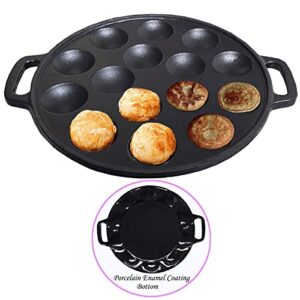 la cuisine pancake pan poffertjes takoyaki aebleskiver ebelskiver pan – cast iron with porcelain enamel coating. compatible with all cook tops including induction stove.