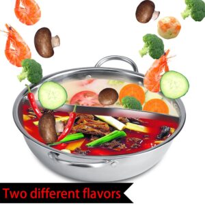 Hot Pot Stainless Steel, Hot Pot Separation Soup Cooking Pots 30/32/34cm Thick Stainless Steel Hot Pot Two Flavor Separation Induction Cooker Usable(34CM)