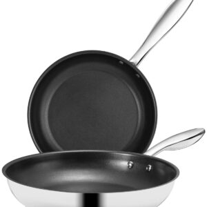 OAKSWARE 3-Piece Set, 9.5-inch and 11-inch Nonstick Stainless Steel Fry Pans with Ergonomic Handle, Oven and Dishwasher Safe