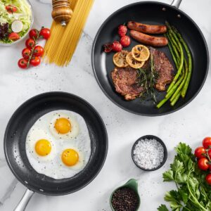 OAKSWARE 3-Piece Set, 9.5-inch and 11-inch Nonstick Stainless Steel Fry Pans with Ergonomic Handle, Oven and Dishwasher Safe