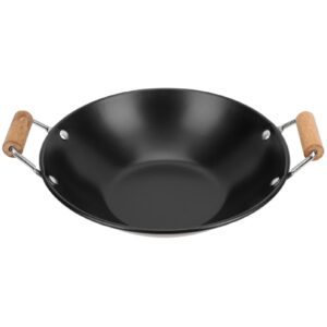 doitool japanese shabu pot carbon steel wok pan stir fry pans with wooden handle stainless steel pot kitchen cookware 9 x 11 inch japanese soup pots