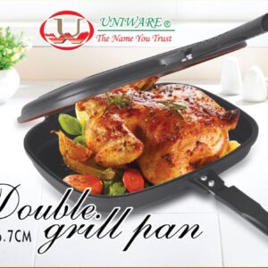 Uniware® Super Quality Non-Stick Coating Double Grill Pan, Rectangular, Magnetic Bakelite Handle, 12.6 x 9.6 x 2.6 Inch