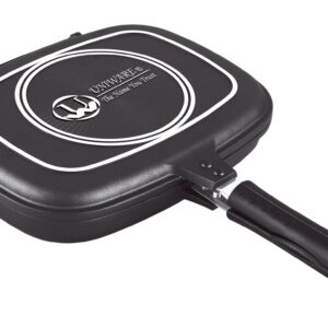 Uniware® Super Quality Non-Stick Coating Double Grill Pan, Rectangular, Magnetic Bakelite Handle, 12.6 x 9.6 x 2.6 Inch