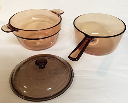 Corning Visions Vision Ware Amber 3 Piece Double Boiler Sauce Pan w/ Lid