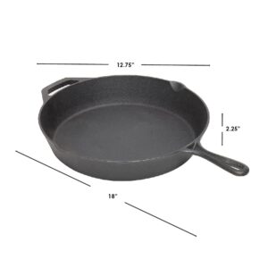 Home Basics 12" Cast Iron Skillet (Black) Frying Pan For Pancakes, Meat, and Fish | Large Skillet For Stovetop and Campfire | Nonstick With Pour Spouts