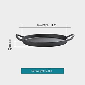 M-COOKER Pre-Seaoned Pizza Pan Cast Iron 12 Inch Dual Loop Handle Skillet with Two Silicone Handles