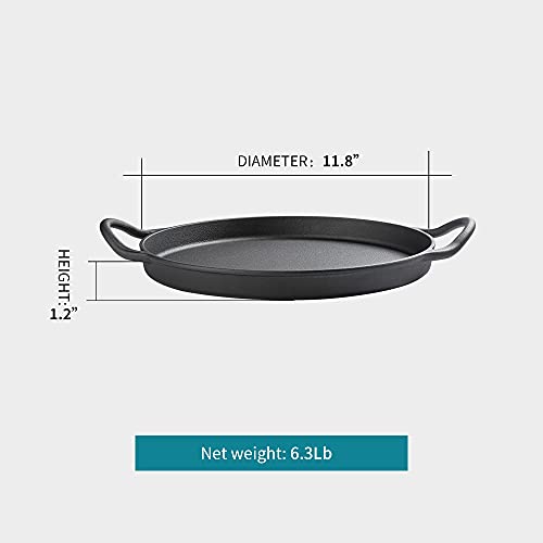 M-COOKER Pre-Seaoned Pizza Pan Cast Iron 12 Inch Dual Loop Handle Skillet with Two Silicone Handles