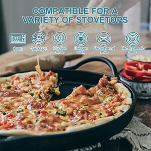 M-COOKER Pre-Seaoned Pizza Pan Cast Iron 12 Inch Dual Loop Handle Skillet with Two Silicone Handles