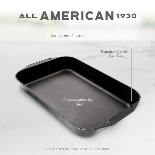 All American 1930 - Roast & Bake Pan with Premium Non-Stick - Heavy-Duty & PFOA Free - Use for Easy Roasting & Baking - Also Use as Double-Burner Range-Top Griddle - Made in the USA