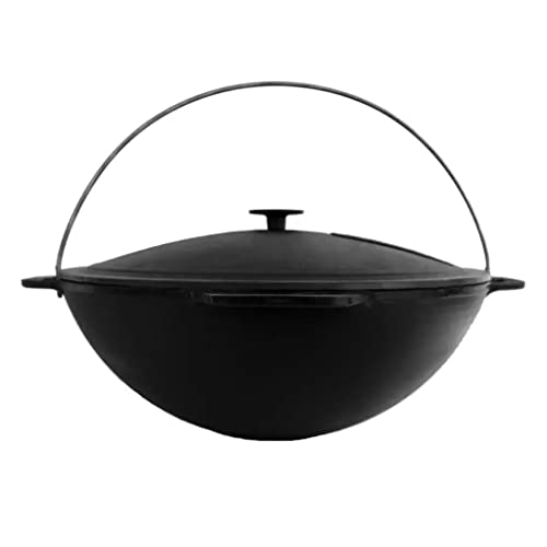 Kazan Mangal Uzbek 12 L Cast Iron Pot Plov Pilaf Making Cookware Insulated Double Handle Dish Heavy Duty Oven with Lid Frying Dutch Pan