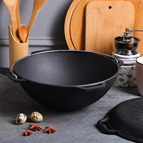 Kazan Mangal Uzbek 12 L Cast Iron Pot Plov Pilaf Making Cookware Insulated Double Handle Dish Heavy Duty Oven with Lid Frying Dutch Pan