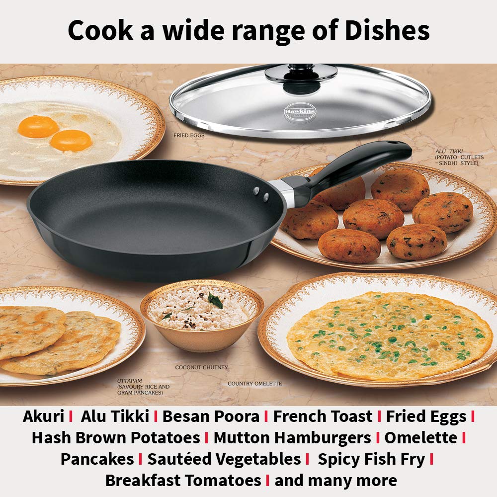 Hawkins Futura Non-Stick Frying Pan With Glass Lid, 26cm Black