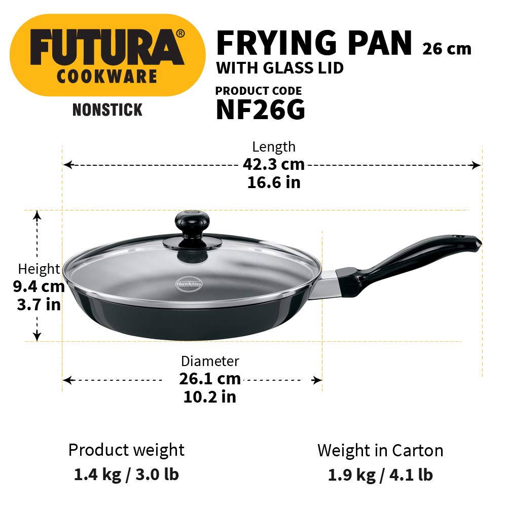 Hawkins Futura Non-Stick Frying Pan With Glass Lid, 26cm Black