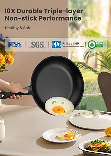 ferlord Nonstick Frying Pan Skillet for Cooking Egg Kitchen Cookware with Durable Non Toxic Non-stick Coatings and Stay-Cool Handle, 12 Inch PFOA Free Large Chef's Omelette Camping Pan