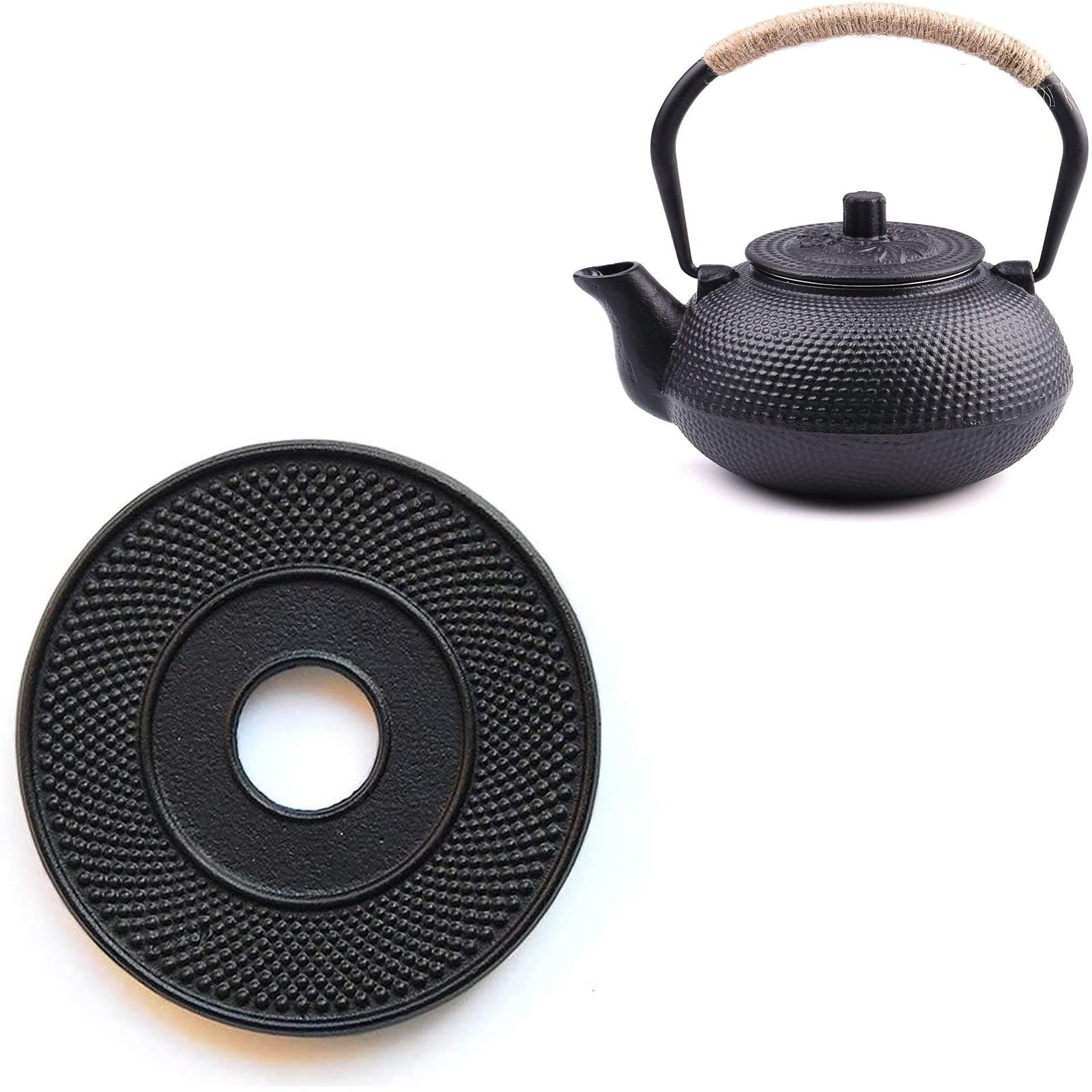 Cast Iron Mat with Rubber Pegs/Feet for Japanese Tea Kettle Cast Iron Teapot Black Trivet 5.3in