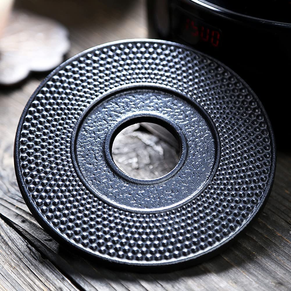 Cast Iron Mat with Rubber Pegs/Feet for Japanese Tea Kettle Cast Iron Teapot Black Trivet 5.3in