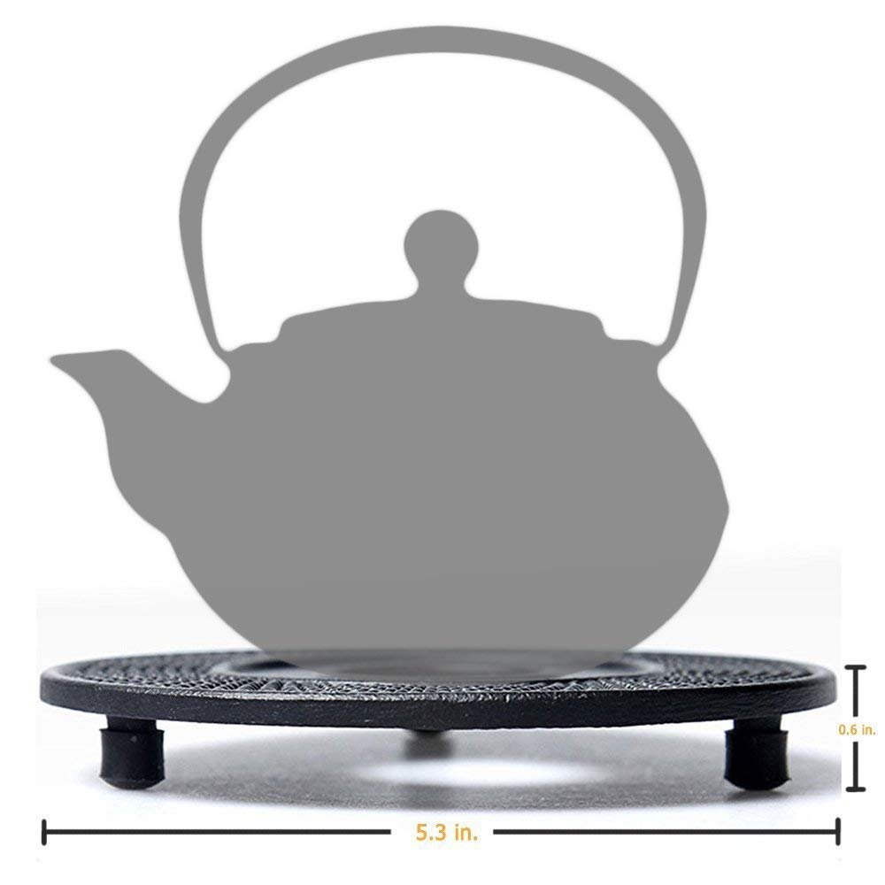 Cast Iron Mat with Rubber Pegs/Feet for Japanese Tea Kettle Cast Iron Teapot Black Trivet 5.3in