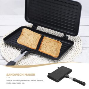 DOITOOL Sandwich Maker Double Sided Frying Pan Aluminum Omelette Trays Flip Pan Baking Pan Nonstick Frying Pan Home Cookware For Panini Sandwich Black