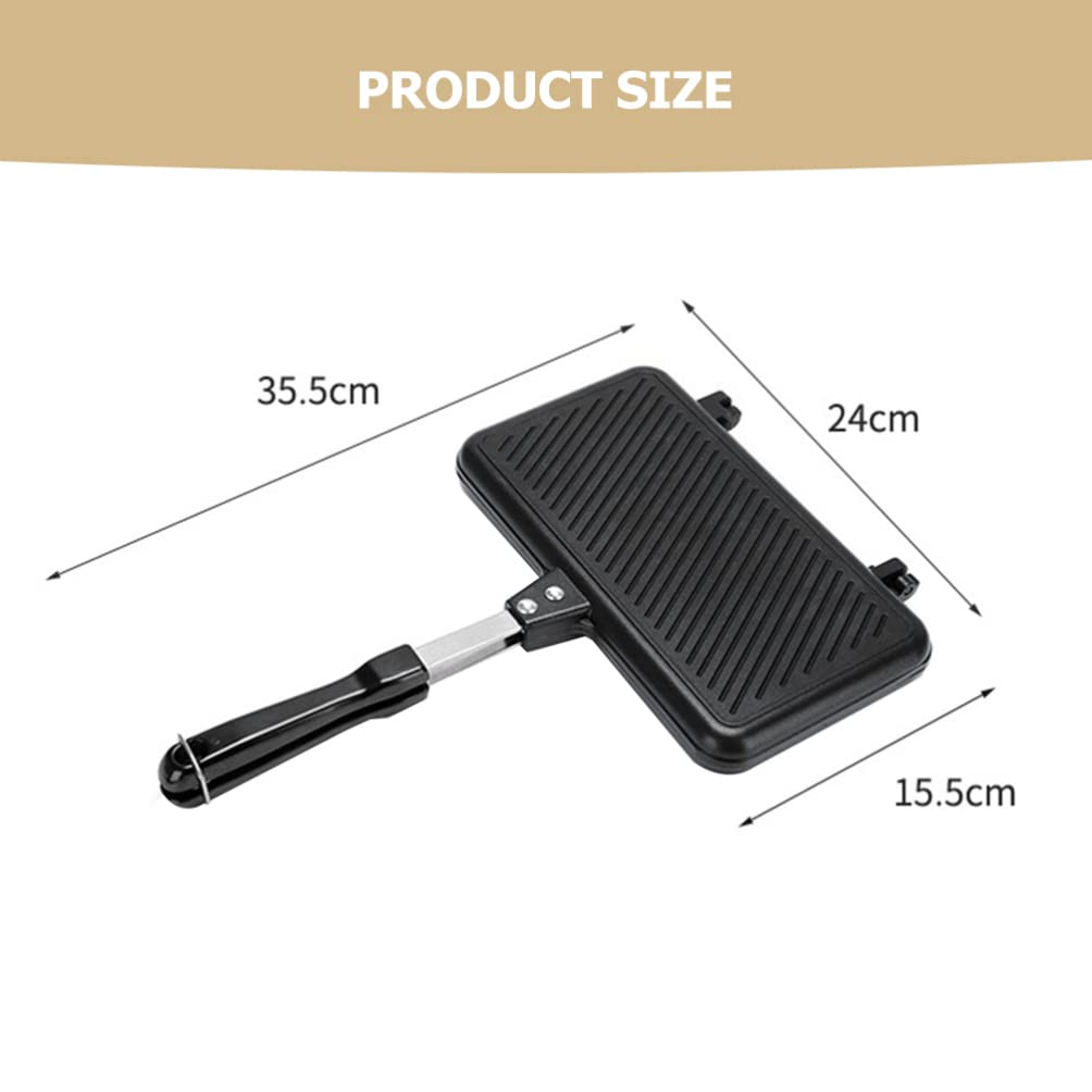 DOITOOL Sandwich Maker Double Sided Frying Pan Aluminum Omelette Trays Flip Pan Baking Pan Nonstick Frying Pan Home Cookware For Panini Sandwich Black