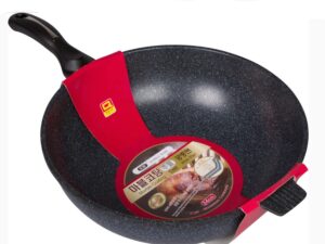 ceramic marble coated cast aluminium non stick wok 34 cm (13 1/2 inches)