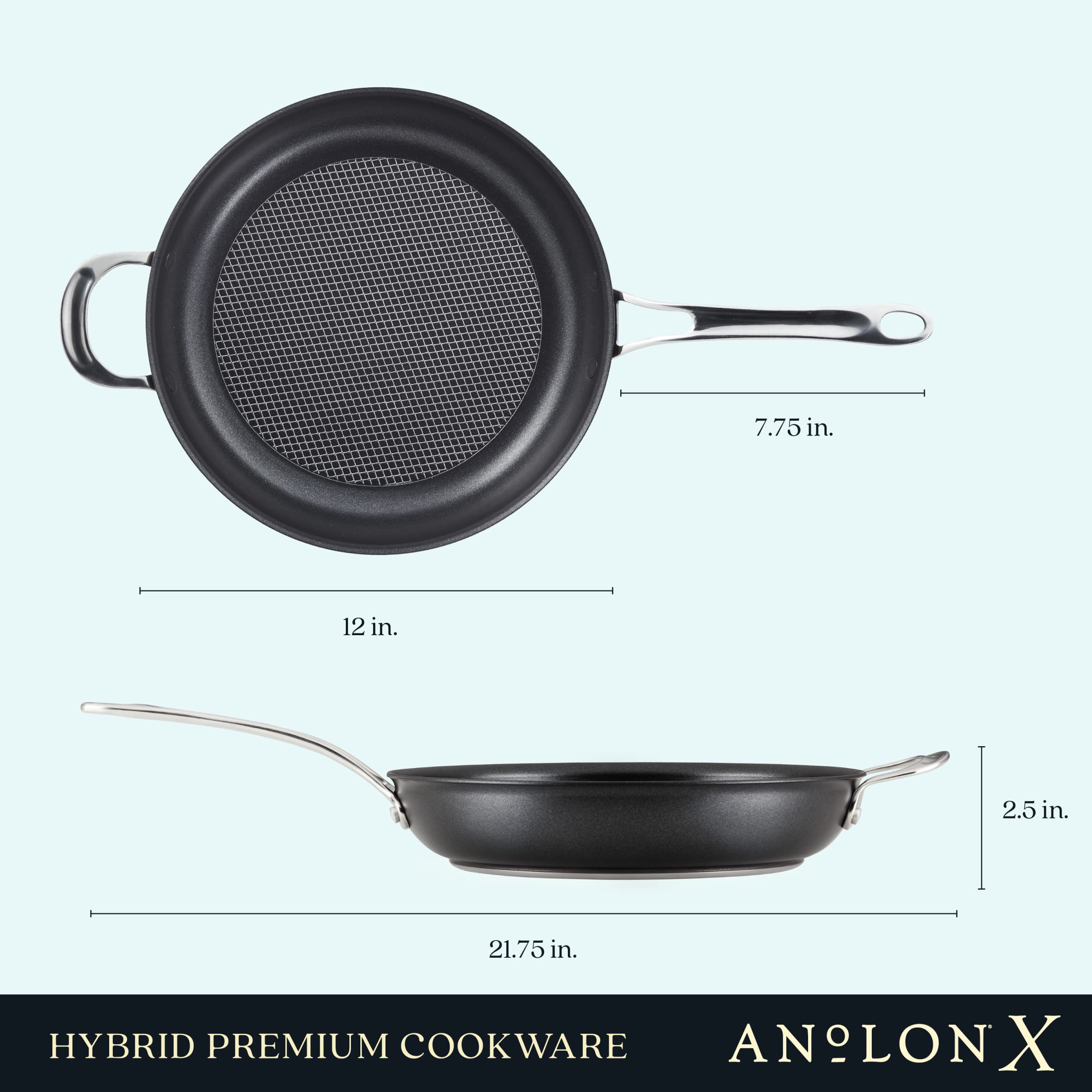 Anolon X Hybrid Nonstick Skillet Set, 12 Inch & 8.25 Inch, Dark Gray