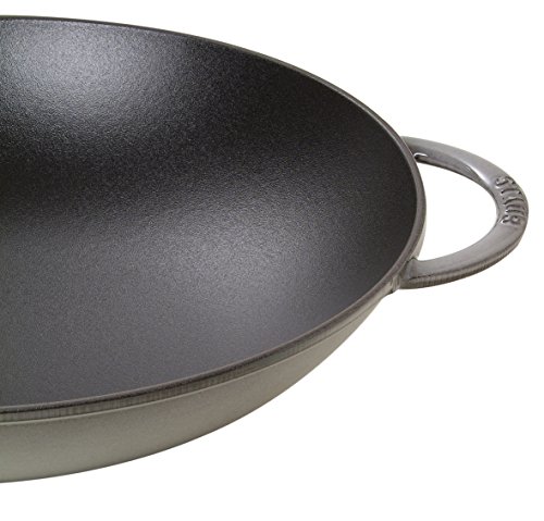 STAUB Wok Round, Graphite Grey, 37 cm (Includes Lid and Steaming Rack)