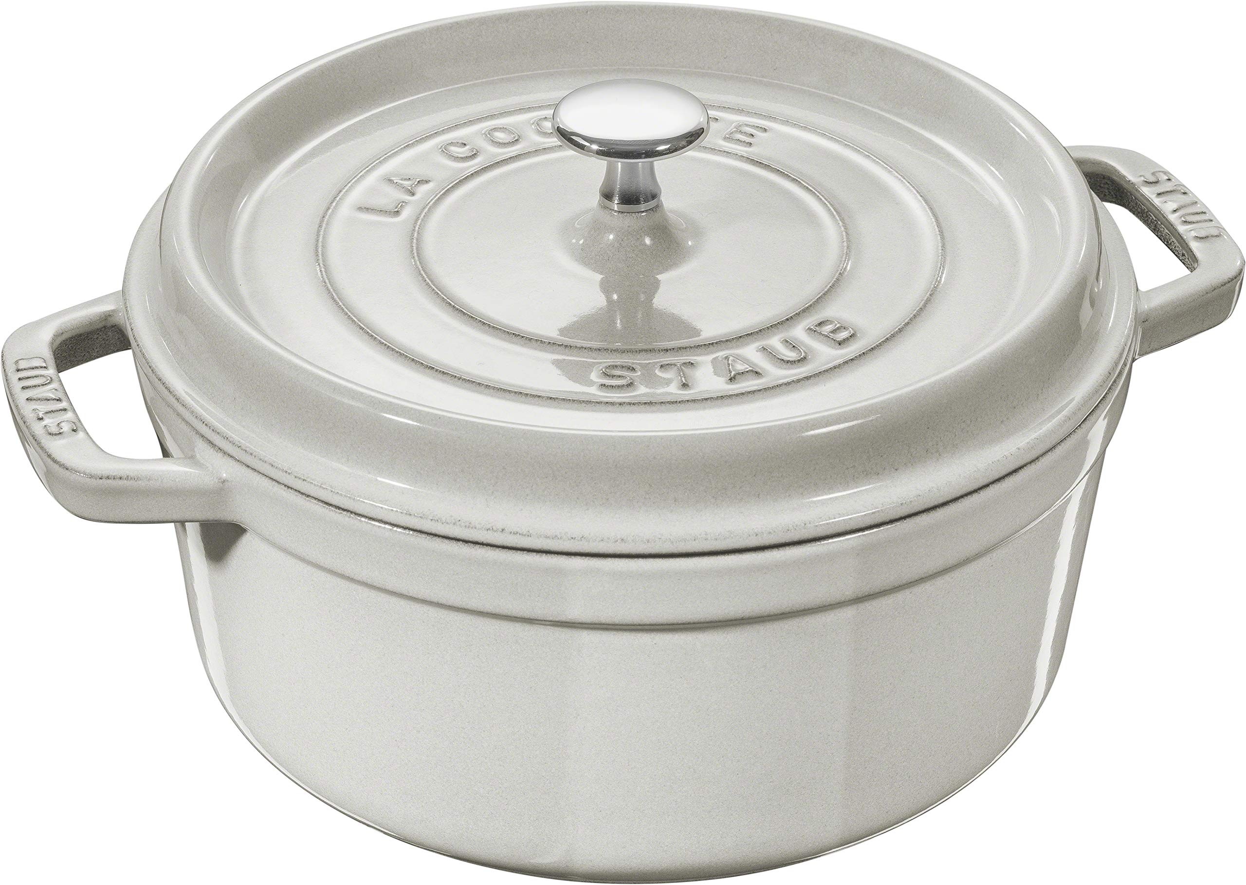 Staub Cast Iron 4-qt Round Cocotte - White Truffle, Made in France