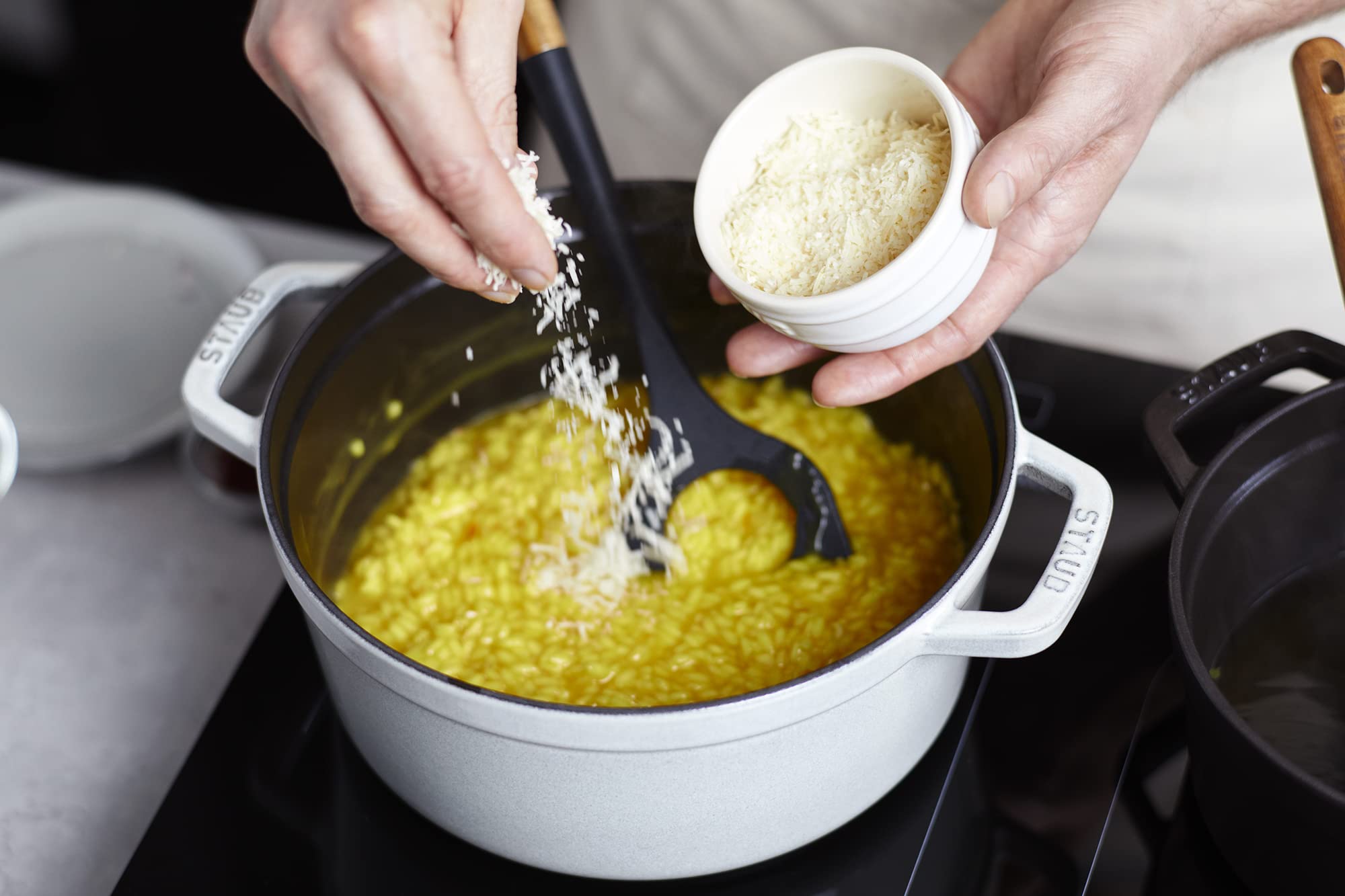 Staub Cast Iron 4-qt Round Cocotte - White Truffle, Made in France