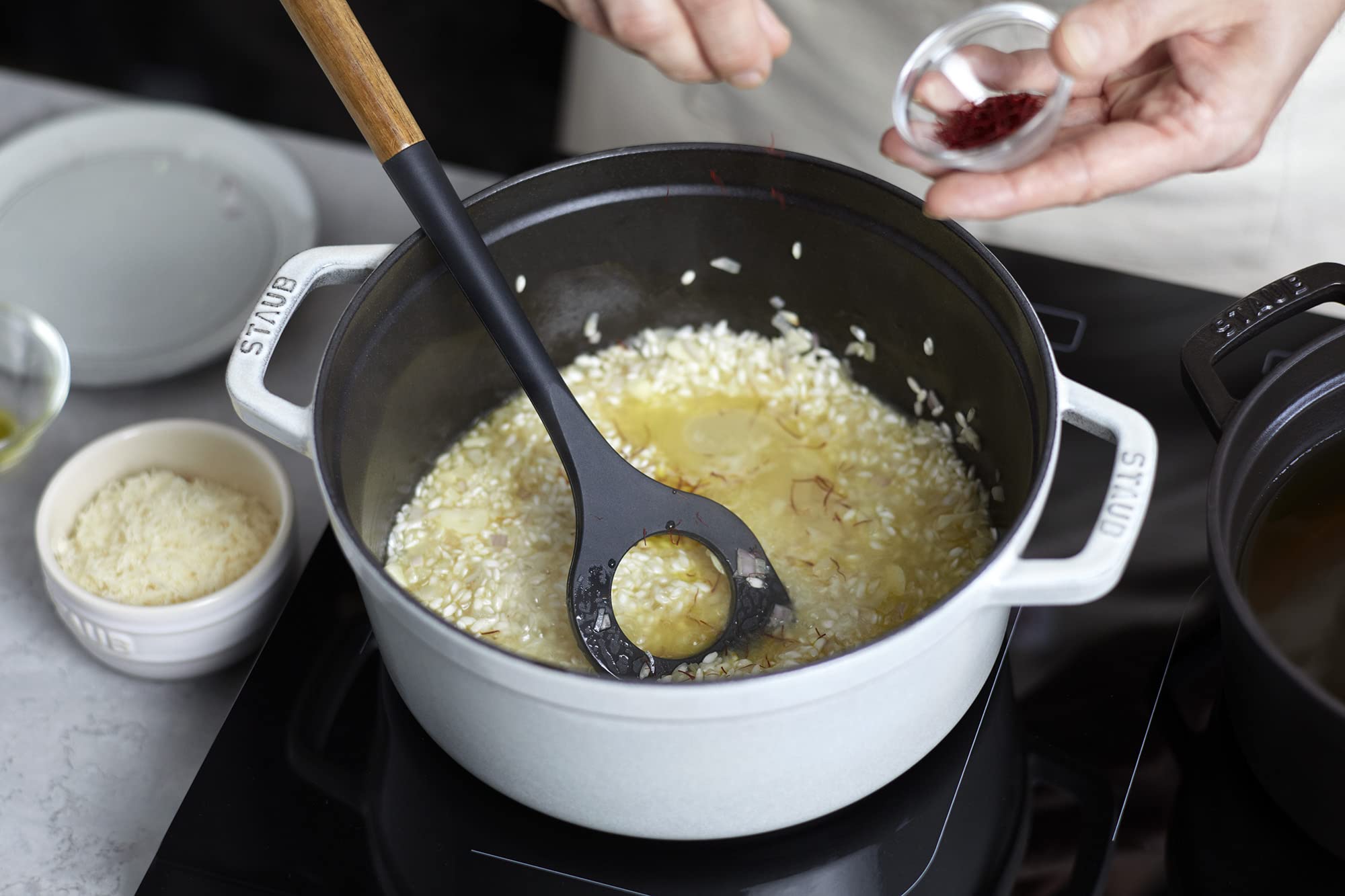 Staub Cast Iron 4-qt Round Cocotte - White Truffle, Made in France