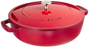 staub braiser 40506-544 blazer saute pan, cherry, 10.2 inches (26 cm), large, double-handed, casted, enameled pot, sukiyaki, induction compatible