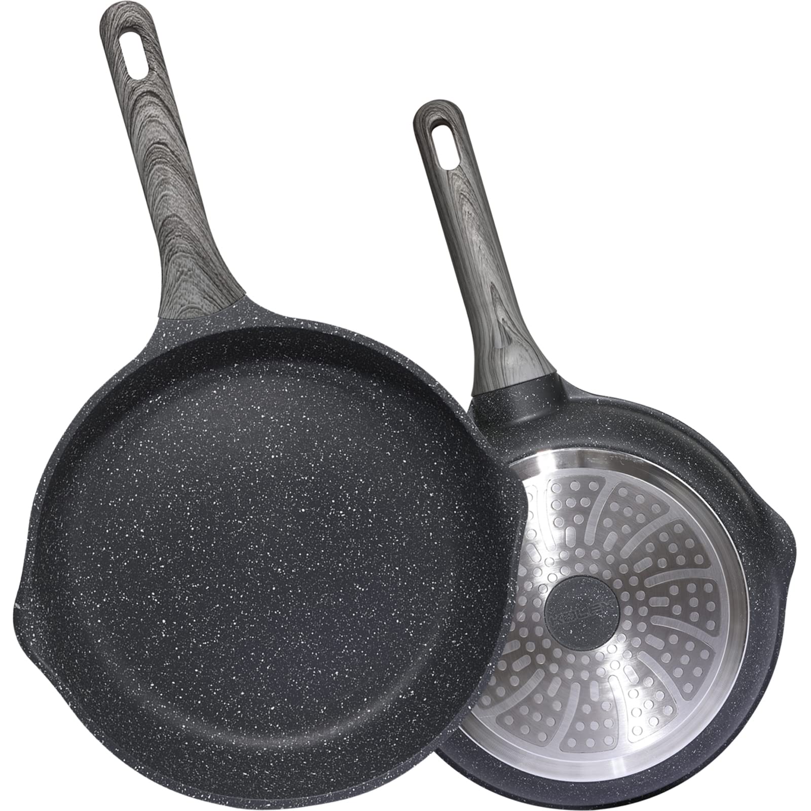 KOLEX Nonstick Frying Pan Set, 9.5" and 11" Granite Frying Pan Skillet Set, Non Stick Frying Pans with Stay Cool Handle, PFOA Free, Induction Competiable (Black Granite)