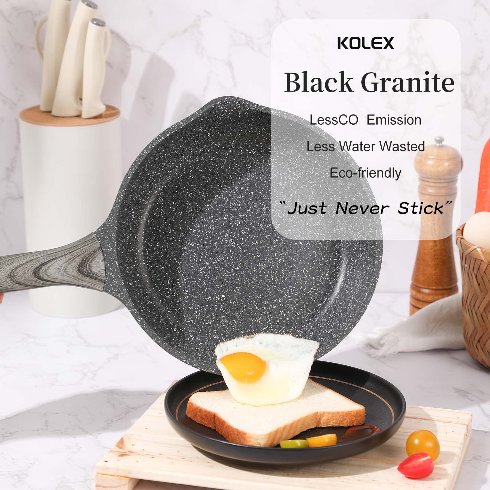 KOLEX Nonstick Frying Pan Set, 9.5" and 11" Granite Frying Pan Skillet Set, Non Stick Frying Pans with Stay Cool Handle, PFOA Free, Induction Competiable (Black Granite)