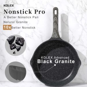 KOLEX Nonstick Frying Pan Set, 9.5" and 11" Granite Frying Pan Skillet Set, Non Stick Frying Pans with Stay Cool Handle, PFOA Free, Induction Competiable (Black Granite)