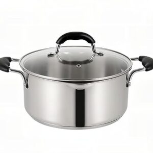 QStar 5.01 qt Stainless Steel Aluminum Nonstick Stock Pot with Glass Lid and Stay Cool Handle