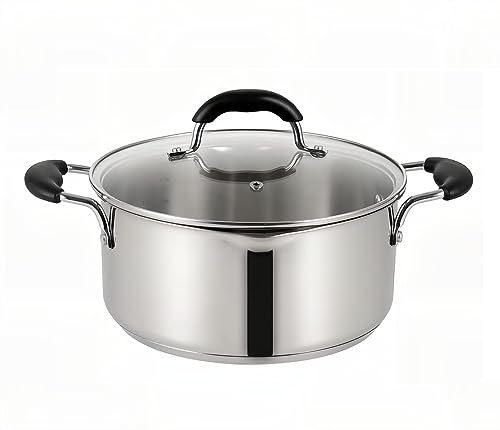 QStar 5.01 qt Stainless Steel Aluminum Nonstick Stock Pot with Glass Lid and Stay Cool Handle